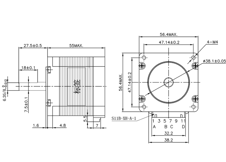 STEPPER MOTOR, NEMA23, 57BYGH5628, 6.35MM SHAFT